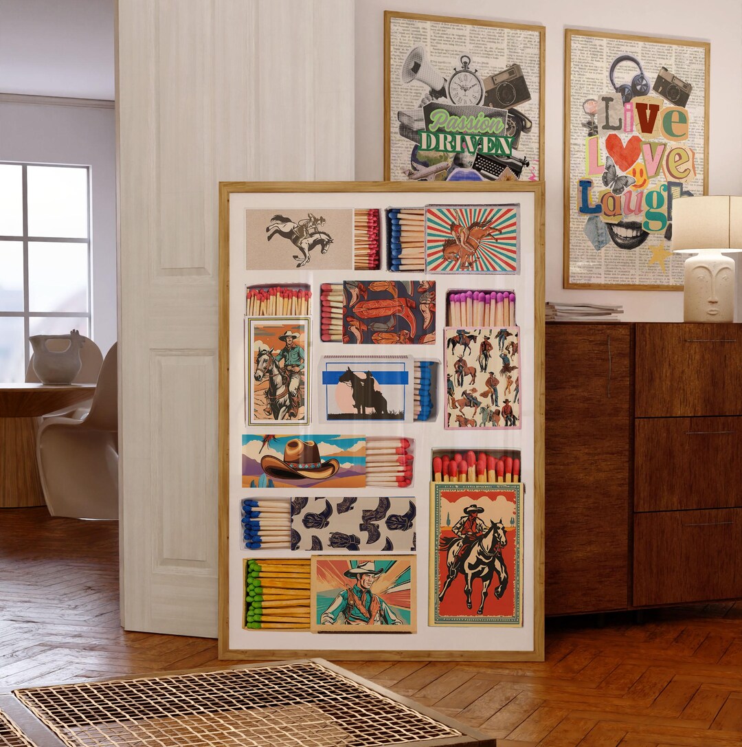 Matchbox Cowboy Wall Art, Matchbox Retro Design Wall Decor, Home Wall ...