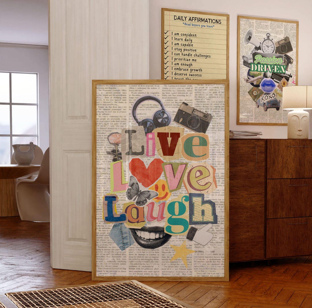 Collage Magazine Cut-outs Wall Art, Positive Message Wall Decor, Home ...