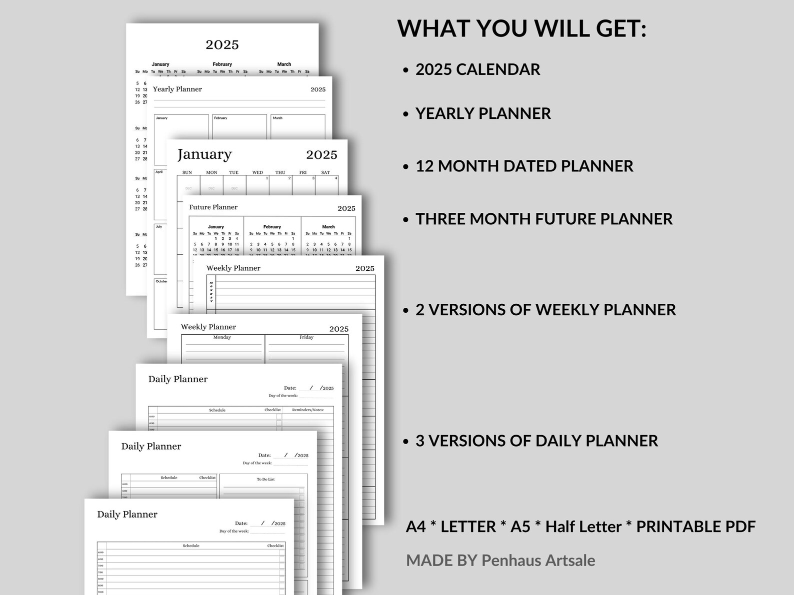 Printable Planners 2025 Bundle Yearly Planner Dated Monthly Planner 3 ...