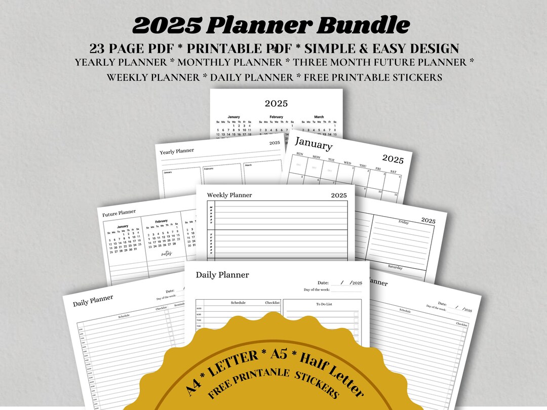 Printable Planners 2025 Bundle Yearly Planner Dated Monthly Planner 3 ...