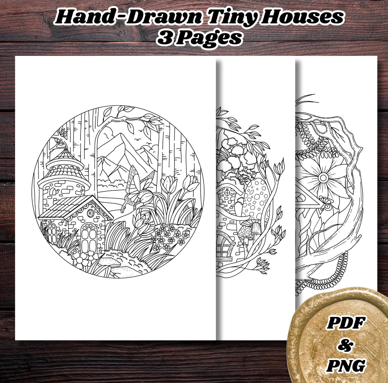Nature Tiny House Coloring Pages Printable, Art Activity for Adults ...