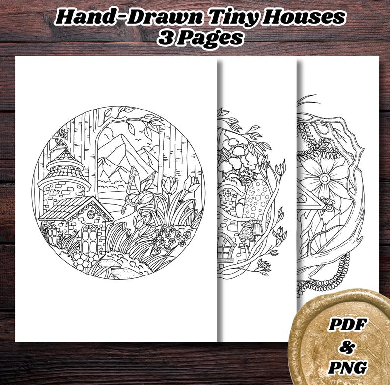 Nature Tiny House Coloring Pages Printable, Art Activity for Adults ...
