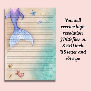 Printable Mermaid Stationery, Sea Creature Print Lined and Unlined ...