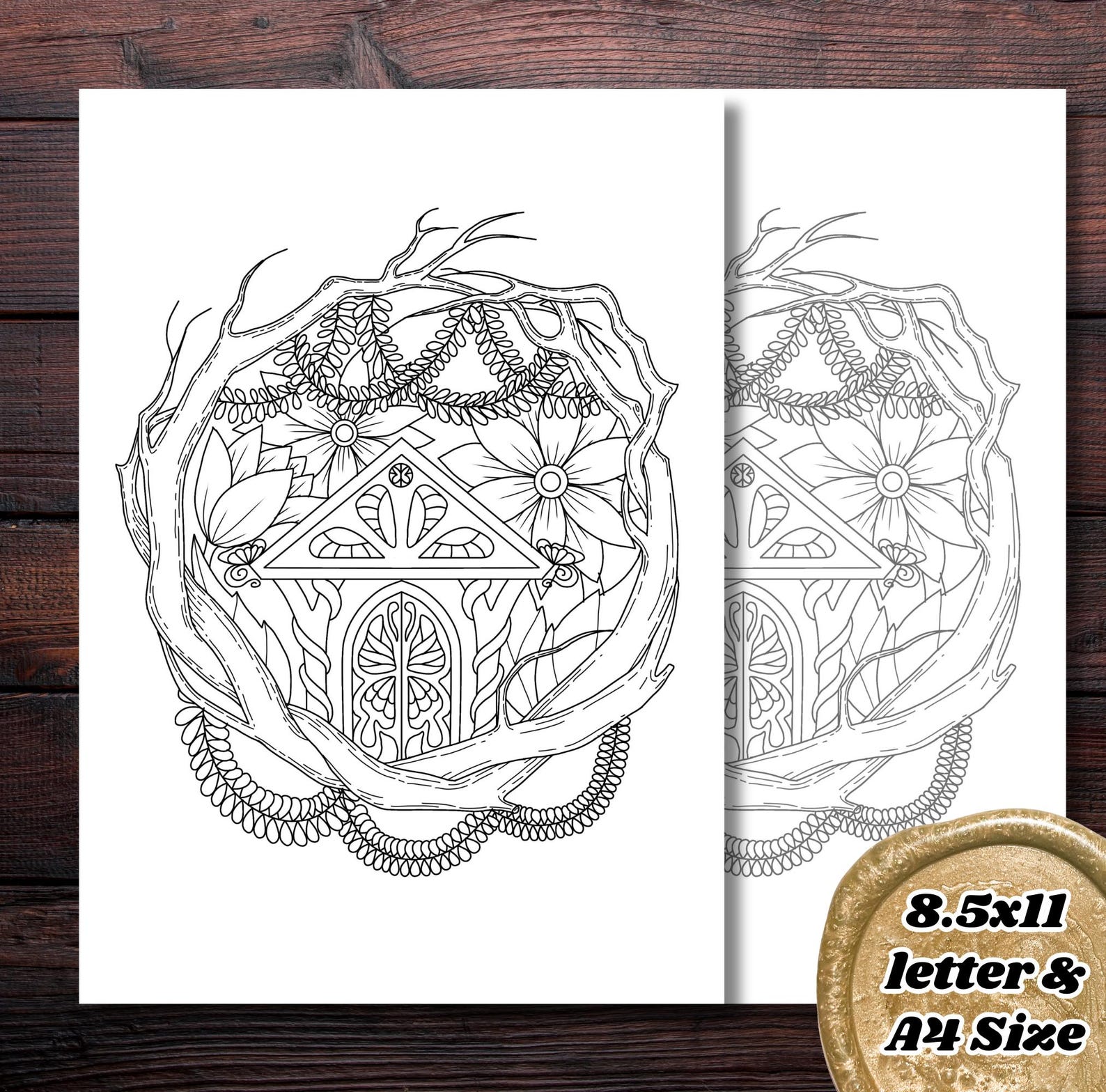 Nature Tiny House Coloring Pages Printable, Art Activity for Adults ...