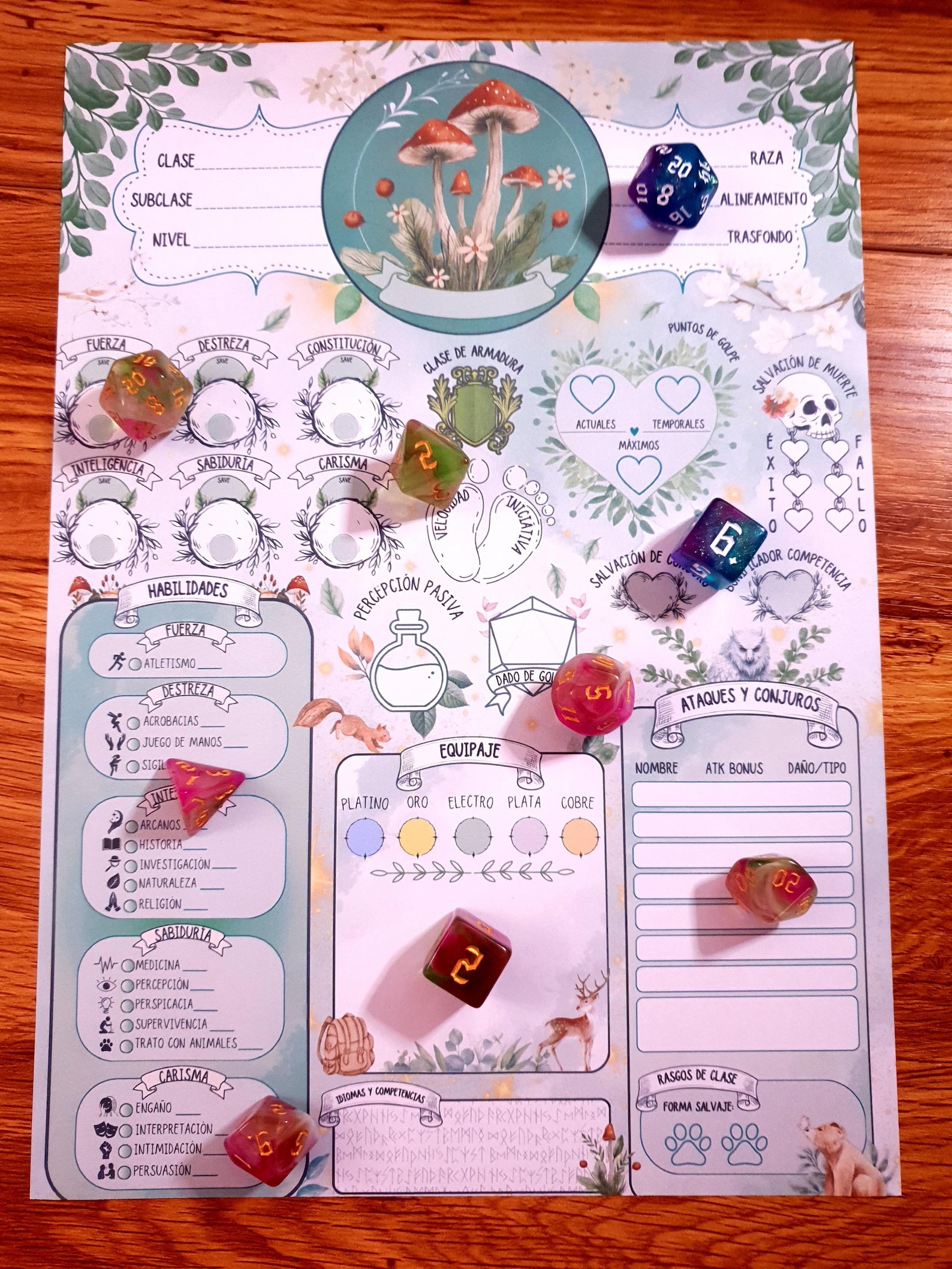 Druid 5e Character Sheet: Spanish D&D, Watercolor Cottagecore (PDF) - Etsy