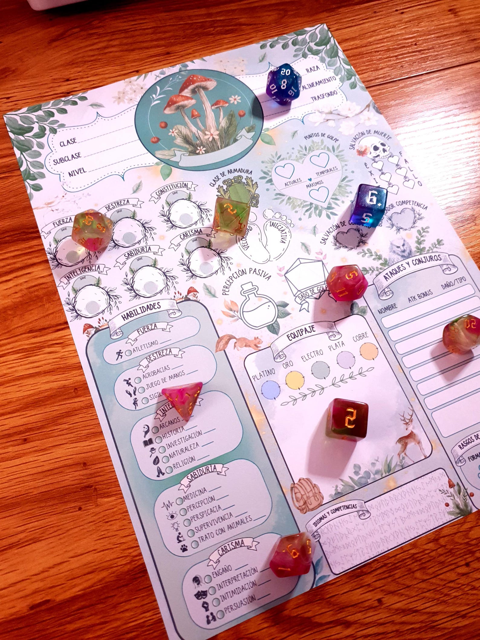 Druid 5e Character Sheet: Spanish D&D, Watercolor Cottagecore (PDF) - Etsy