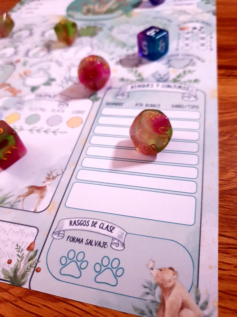 Druid 5e Character Sheet: Spanish D&D, Watercolor Cottagecore (PDF) - Etsy