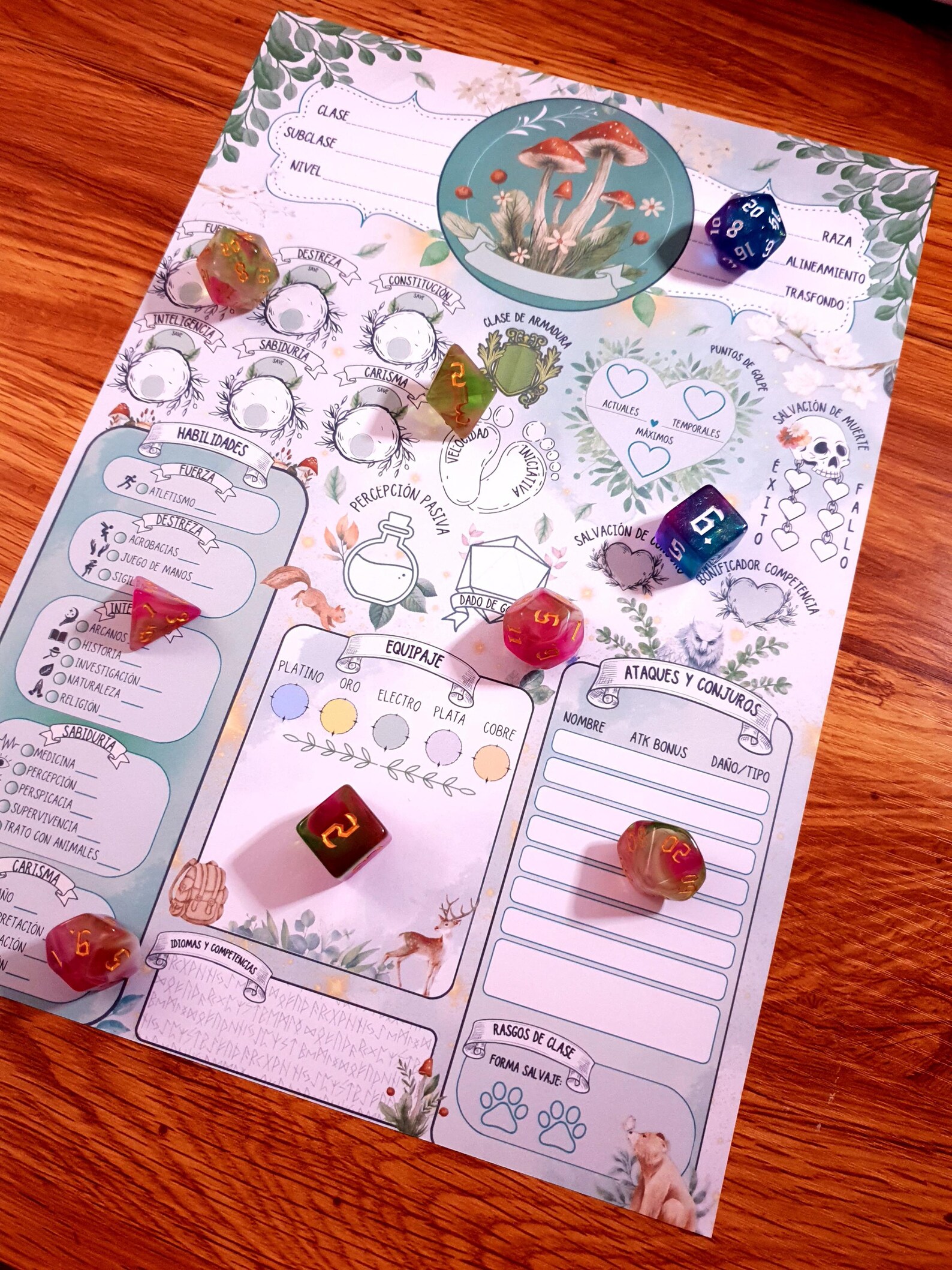 Druid 5e Character Sheet: Spanish D&D, Watercolor Cottagecore (PDF) - Etsy