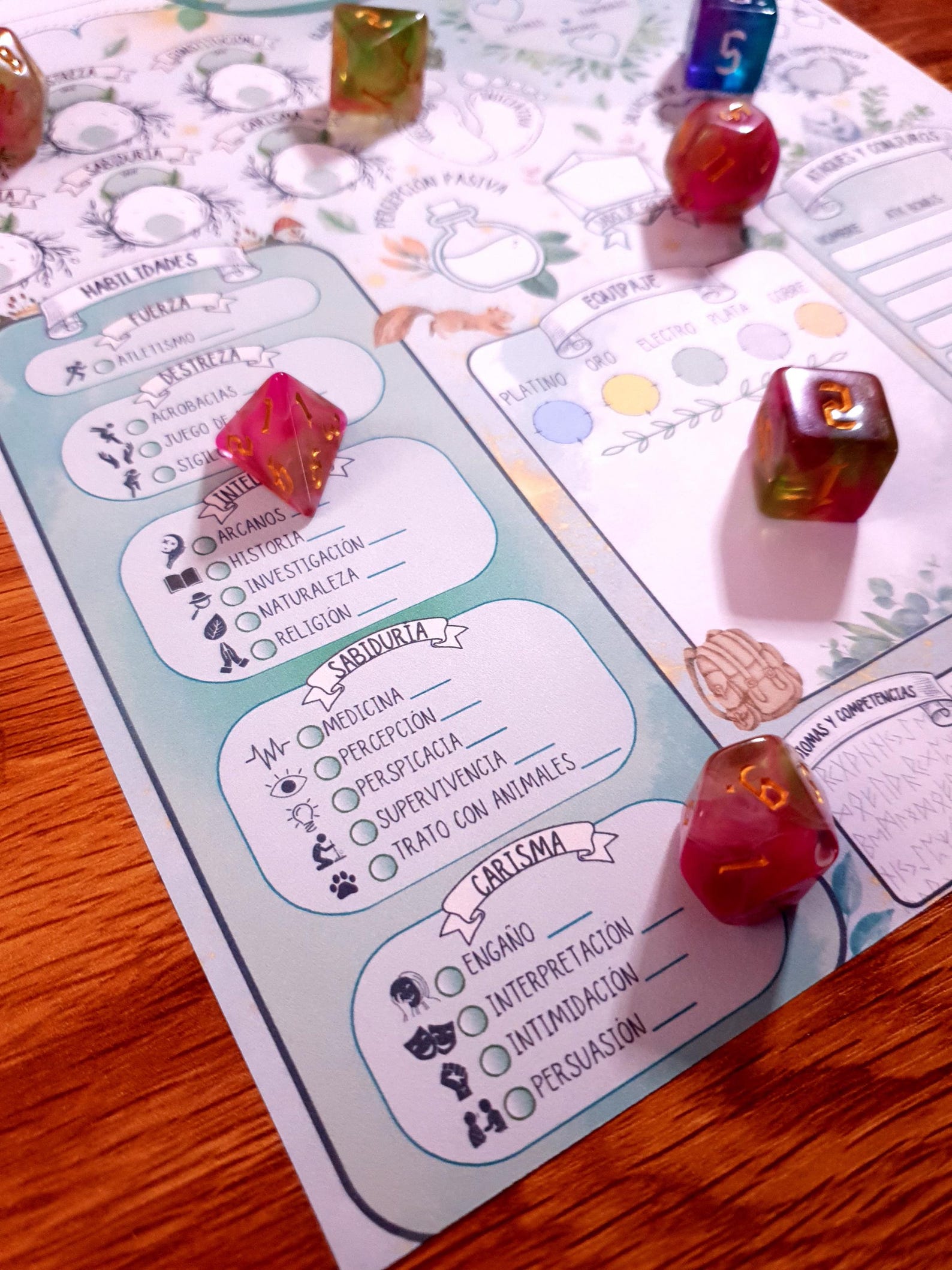 Druid 5e Character Sheet: Spanish D&D, Watercolor Cottagecore (PDF) - Etsy