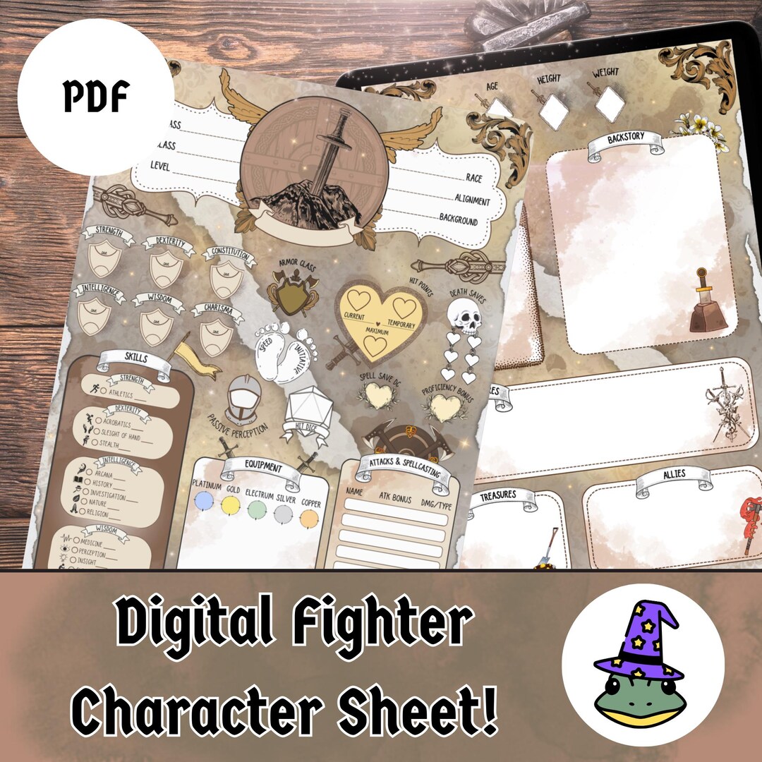 Custom Dnd Fighter Character Sheet: Gear up for Battle in Epic Quests ...