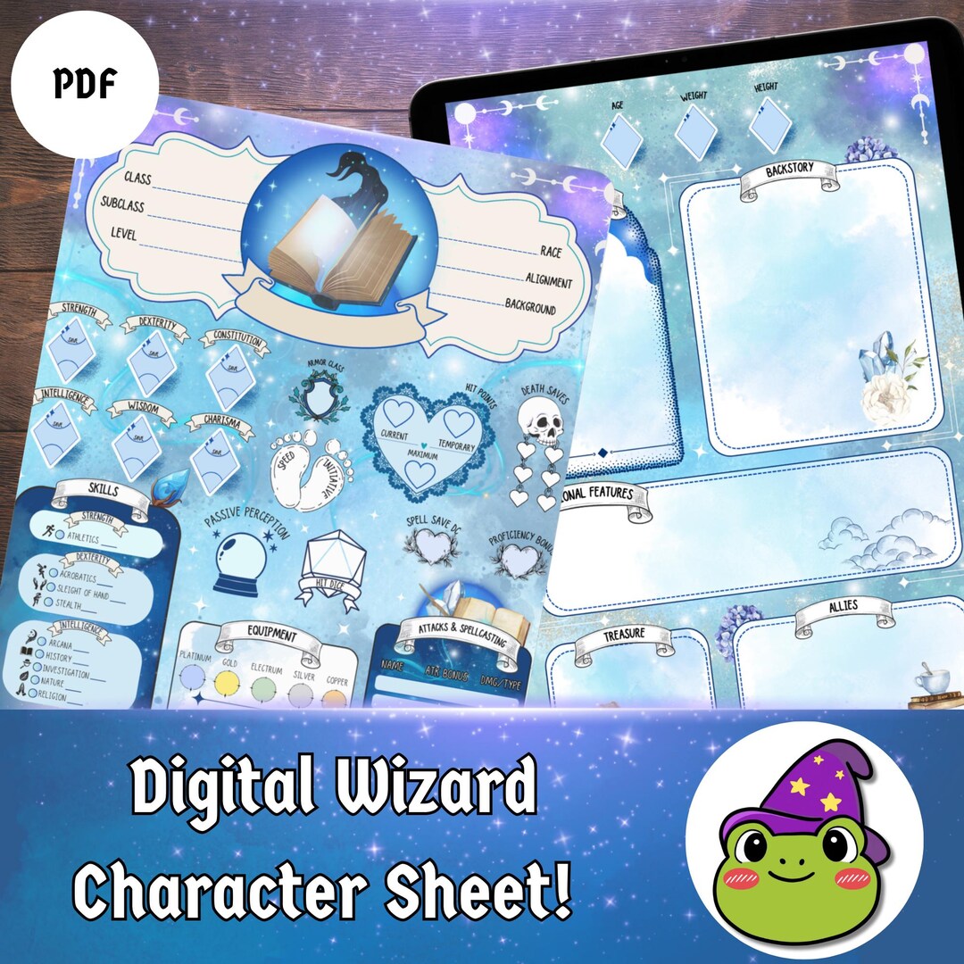 Custom Wizard Character Sheet: D&D 5e Class-themed, TTRPG (digital ...