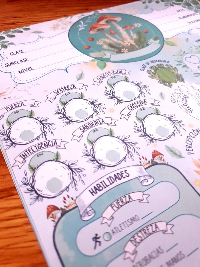 Druid 5e Character Sheet: Spanish D&D, Watercolor Cottagecore (PDF) - Etsy