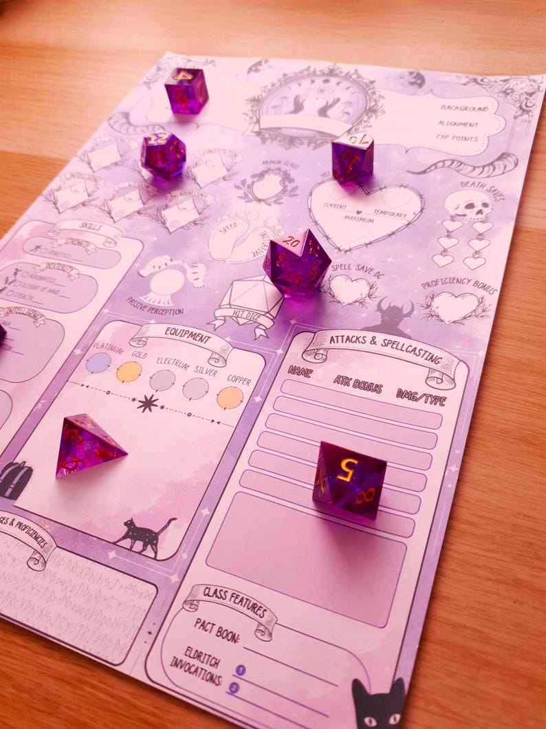 D&D Character Sheet 5e Warlock Gothic and Vintage Style With Demons and ...