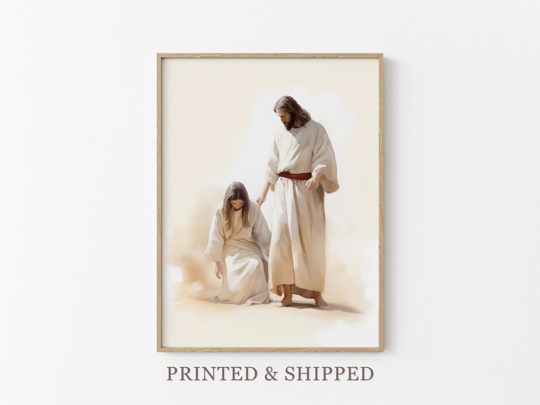 Jesus Heals A Sick Woman Watercolor Painting Print | Bleeding Woman ...