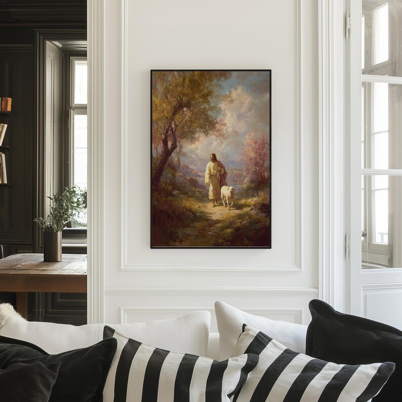 Rustic Colourful Jesus Leaves the 99 Painting Print | Lost Sheep ...