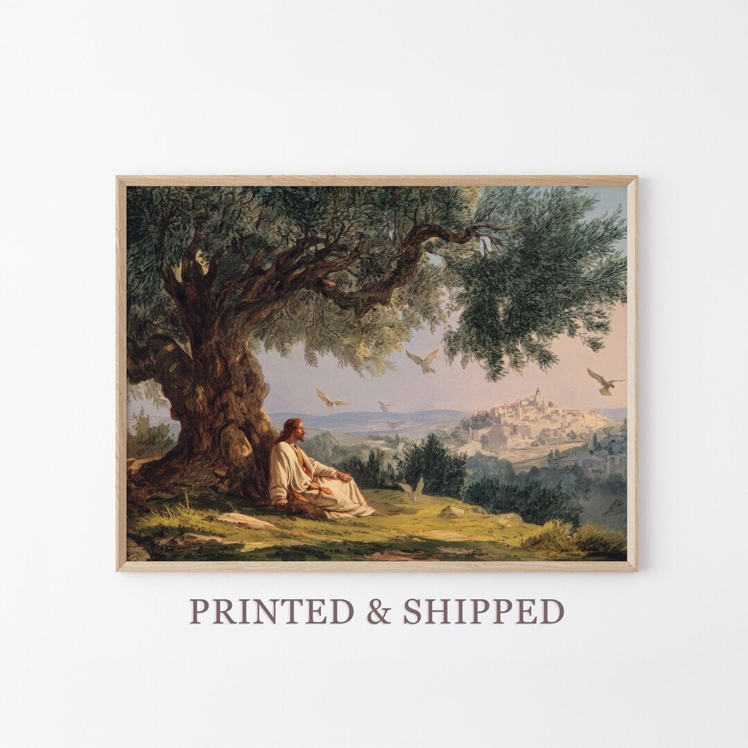 Jesus Sitting Under Olive Tree Painting Print | Countryside Faith Wall ...