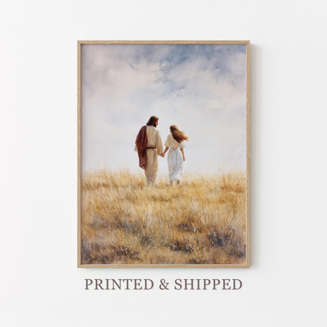 Watercolour Jesus Walking With a Woman Painting Print | Faith Artwork ...