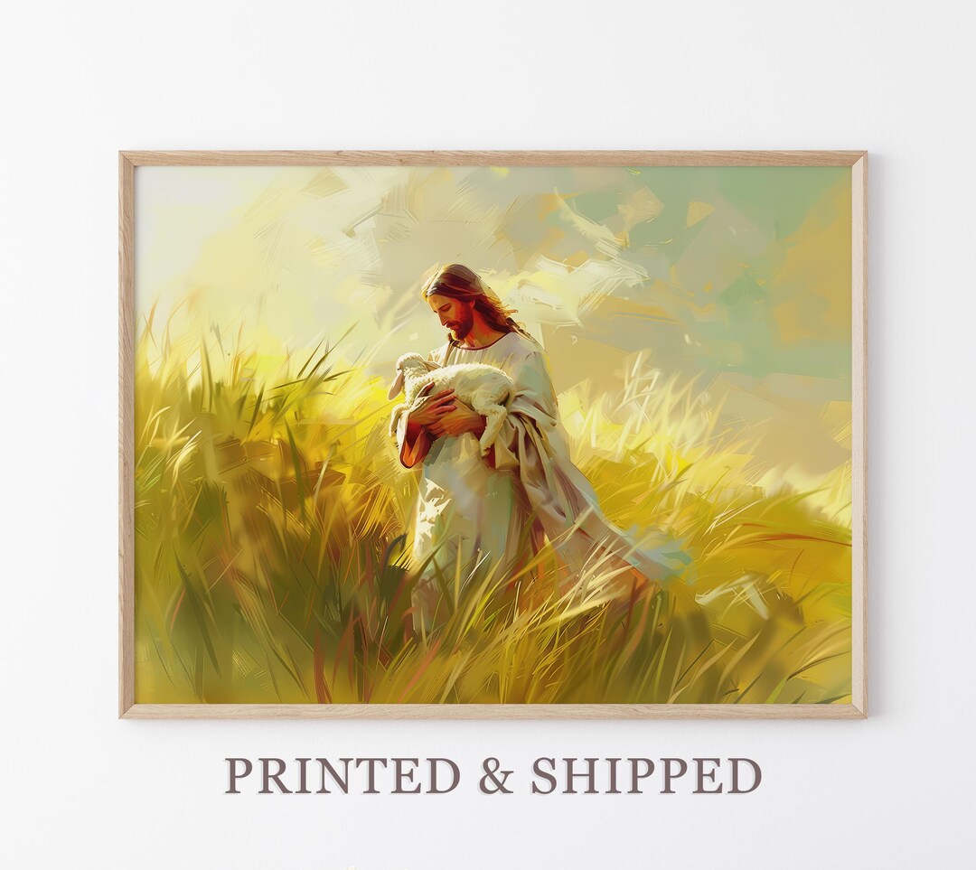 Jesus and Lamb Oil Painting Print | Jesus Finding Lost Lamb God Poster ...