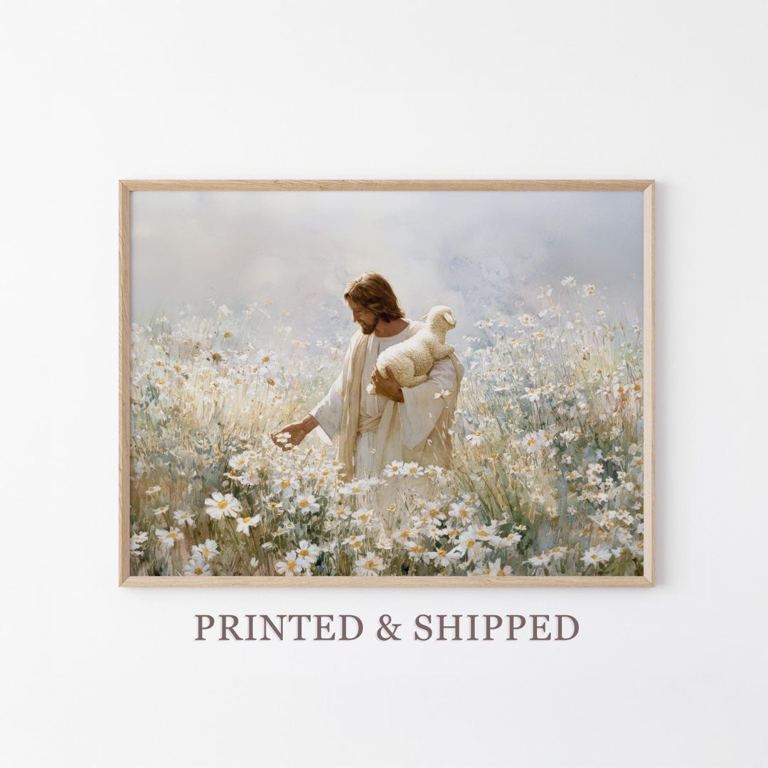 Jesus Carrying Lamb Painting Print | Lost Sheep Parable | the Good ...