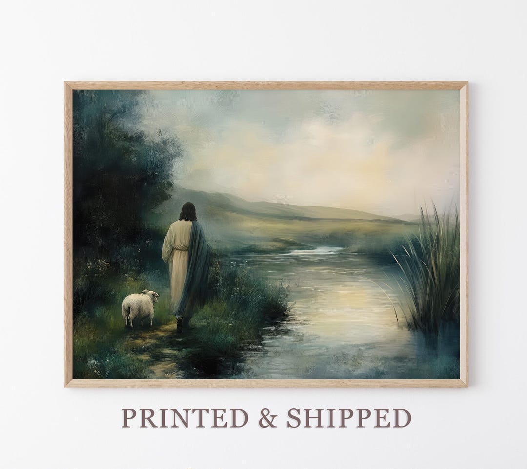 Vintage the Good Shephard Oil Painting | Parable of the 99 | Christian ...