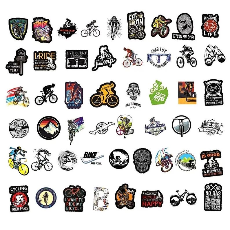 Bike Sticker Pack, Mountain Bike Decal Set, Cycling Enthusiast Stickers ...