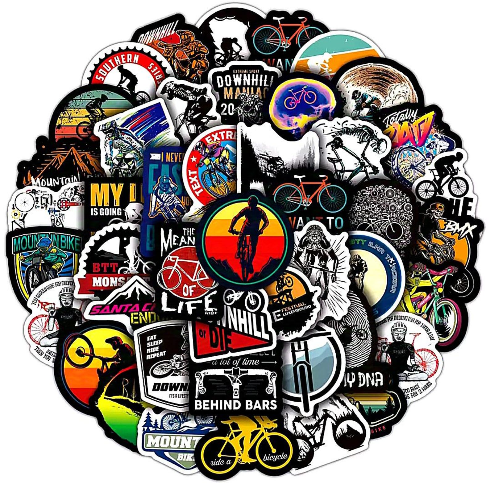 Bike Sticker Pack, Mountain Bike Decal Set, Cycling Enthusiast Stickers ...