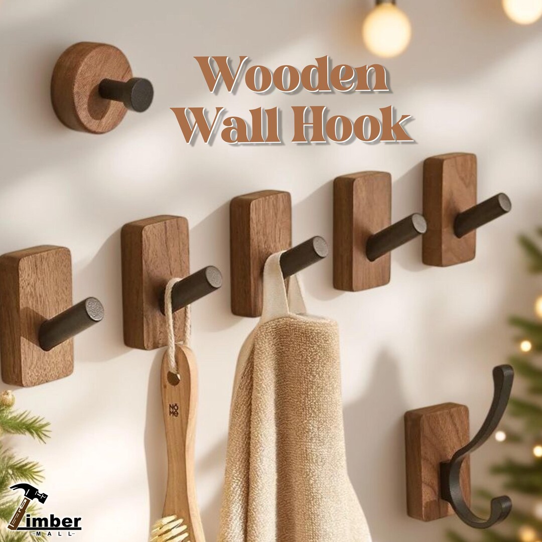Modern Wooden Wall Mounted Hooks Bathroom Wall Hook Bedroom Coat ...