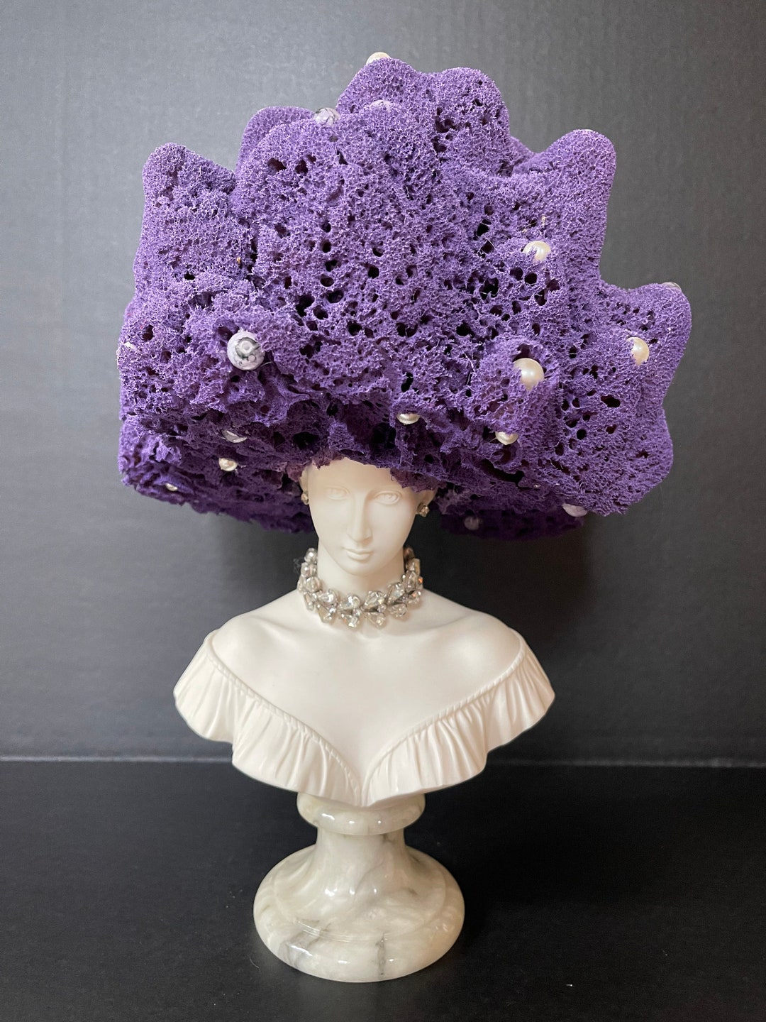 Bust With Organic Sea Sponge Head (purple) - Etsy