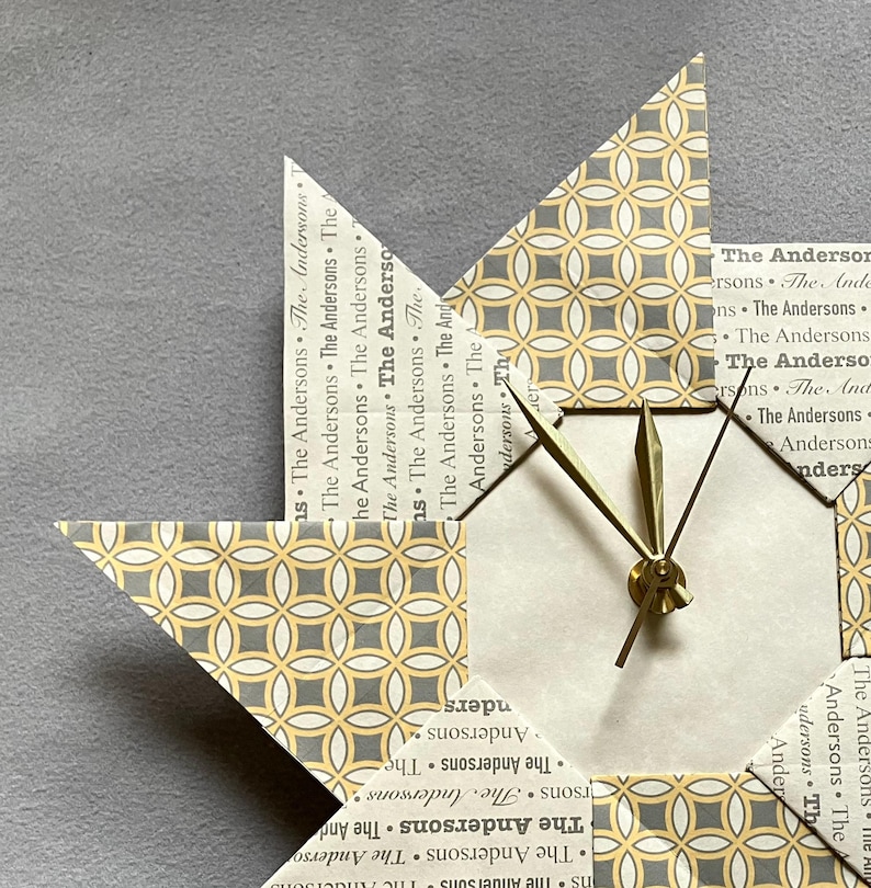 Personalized Family Name Origami Clock: Grey & Yellow Pattern - Etsy