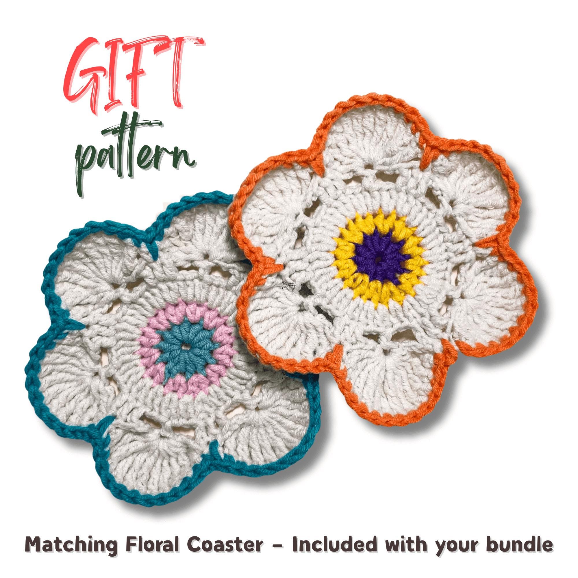 Flower Pot Coaster Set Crochet Pattern Bundle, Flower Bouquet Plant ...