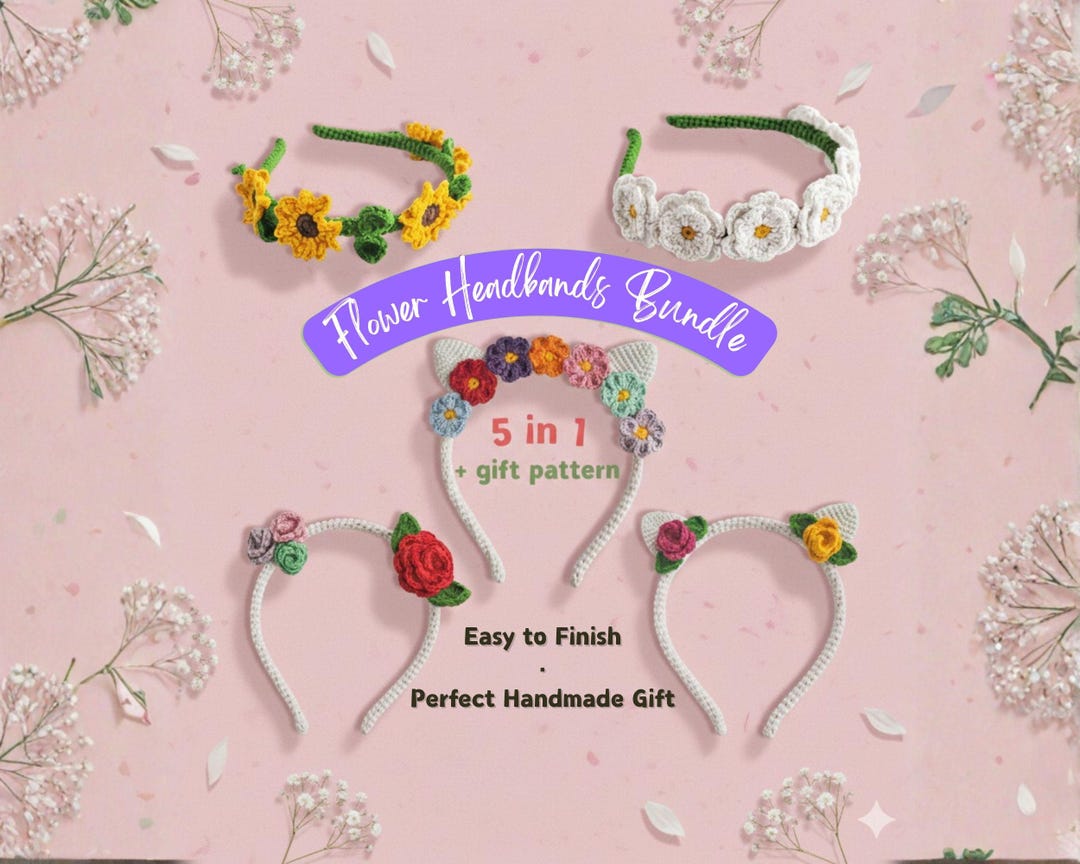 Flower Headbands Crochet Pattern Bundle for Beginners, Easy Step-by ...