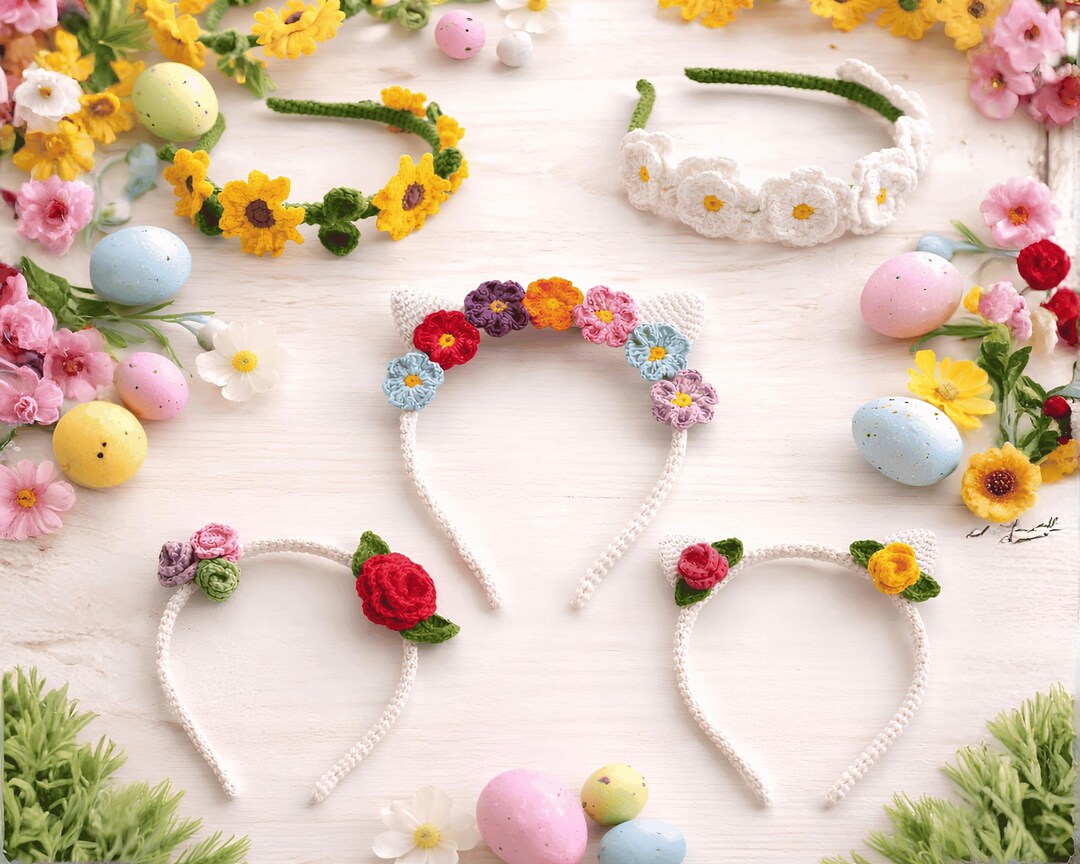 Easter Flower Headbands Crochet Pattern Bundle, Kids Spring Hair ...