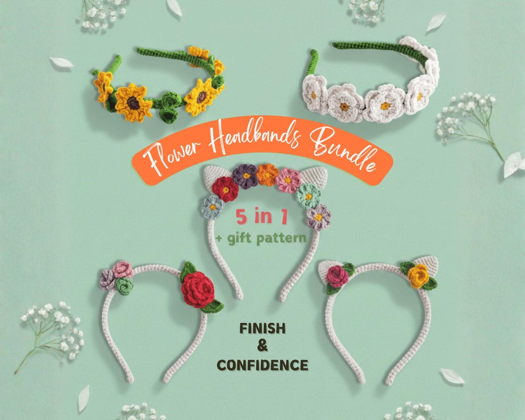 Flower Headbands Crochet Pattern Bundle for Beginners, Easy Step-by ...