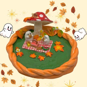 Autumn Ghost Picnic, Trinket Dish, Jewelry Trinket Dish, Cute Trinket ...