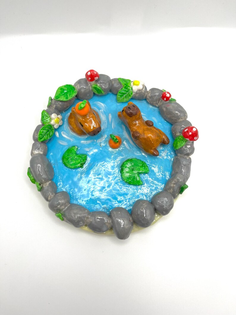 Capybara's Relaxing in Pond, Capybara Trinket Dish, Jewelry Trinket ...