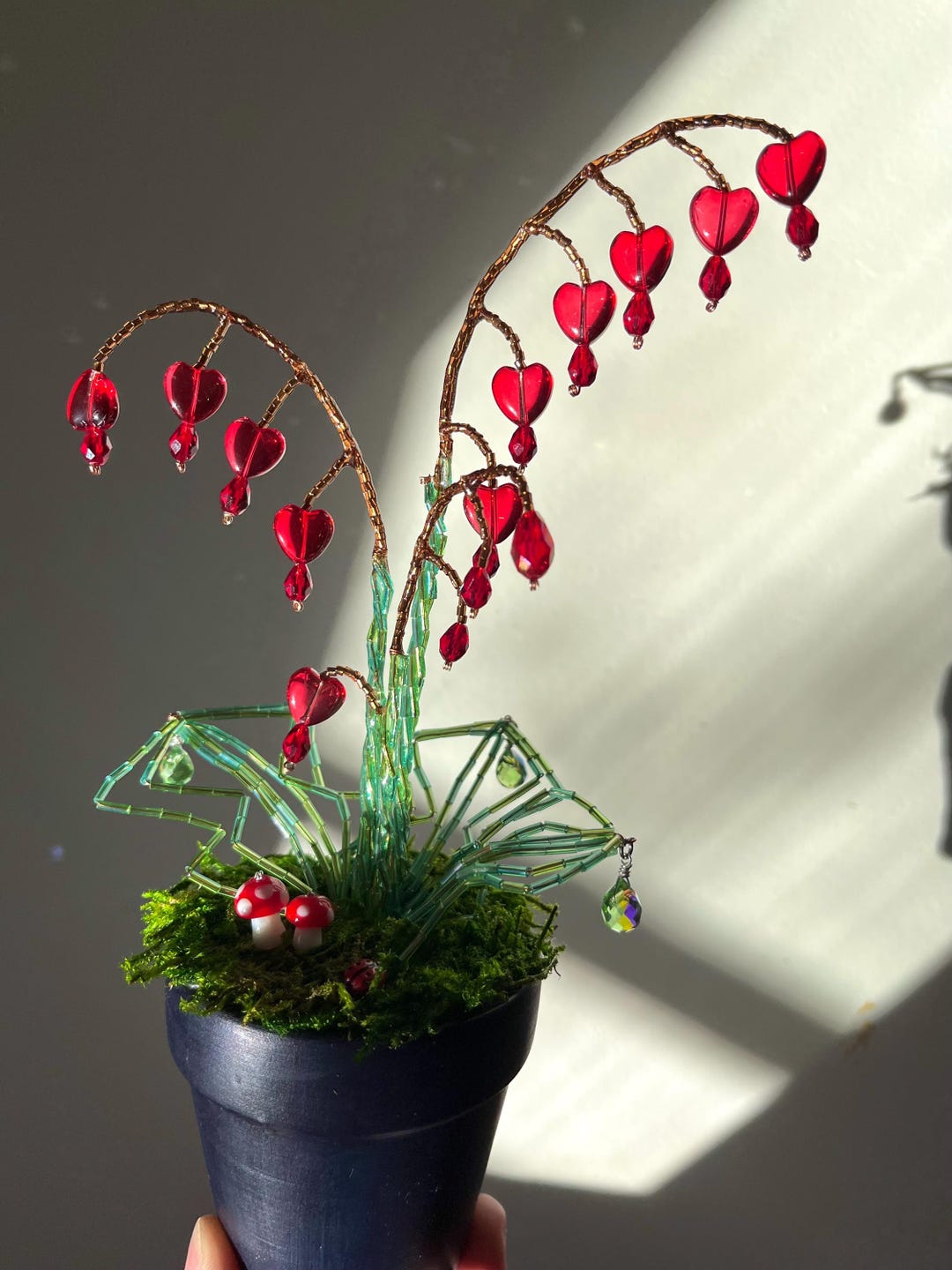 Beaded Bleeding Hearts, Plant Decor, Beaded Plants, Beaded Flower ...