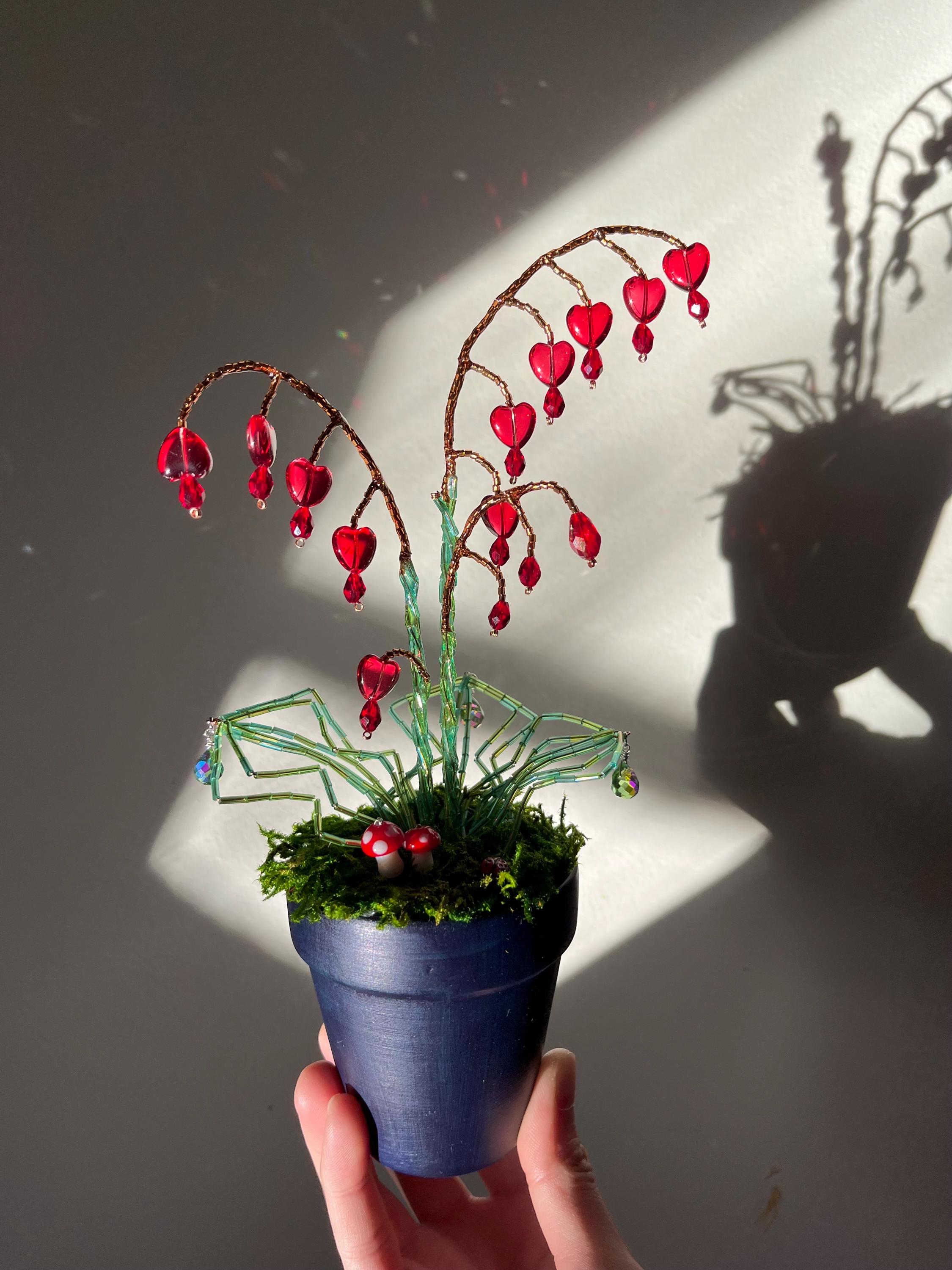 Beaded Bleeding Hearts, Plant Decor, Beaded Plants, Beaded Flower ...