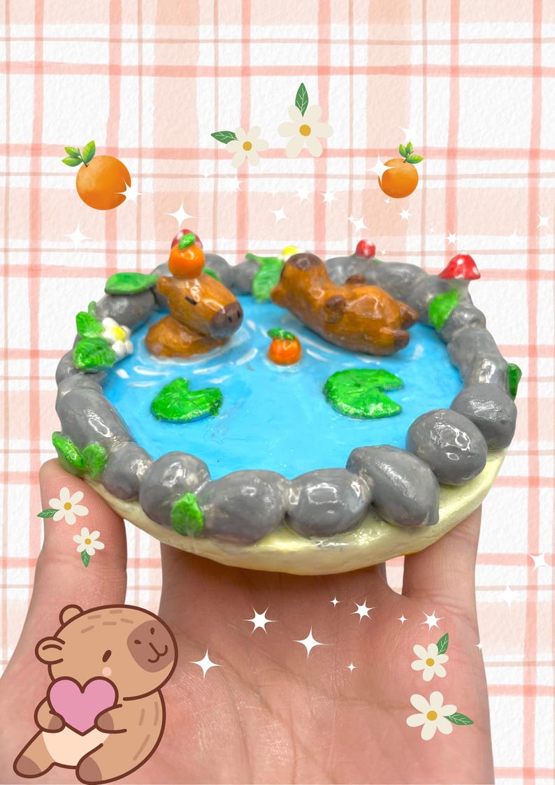 Capybara's Relaxing in Pond, Capybara Trinket Dish, Jewelry Trinket ...