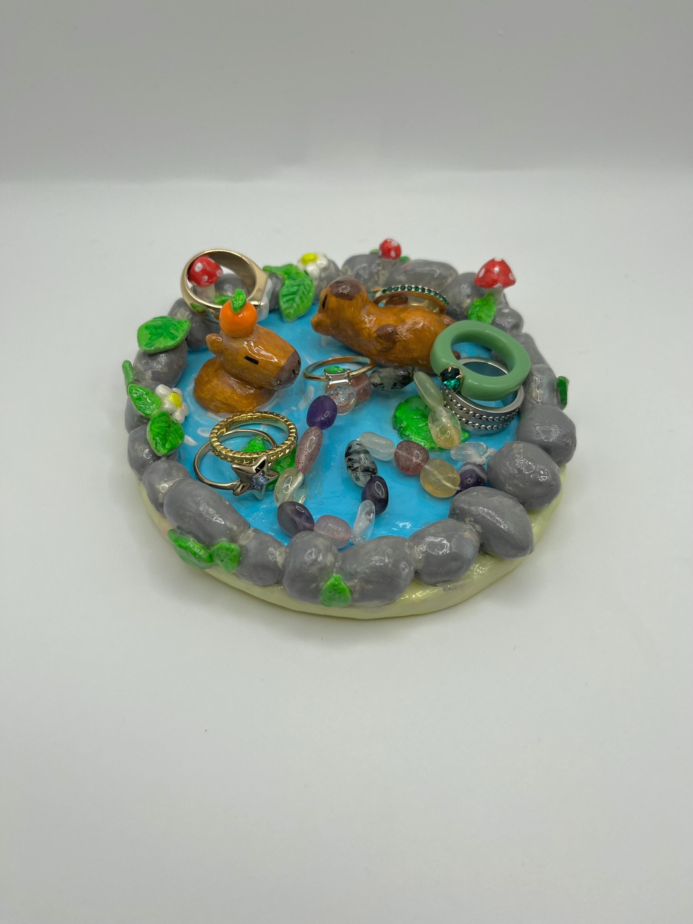 Capybara's Relaxing in Pond, Capybara Trinket Dish, Jewelry Trinket ...