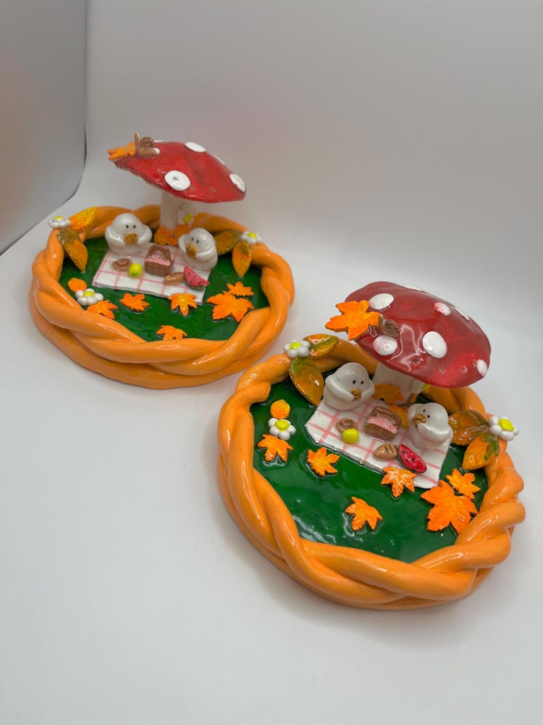 Autumn Ghost Picnic, Trinket Dish, Jewelry Trinket Dish, Cute Trinket ...