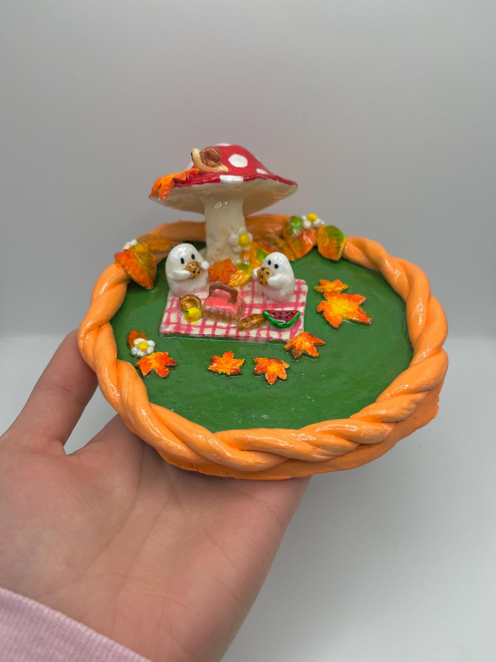 Autumn Ghost Picnic, Trinket Dish, Jewelry Trinket Dish, Cute Trinket ...