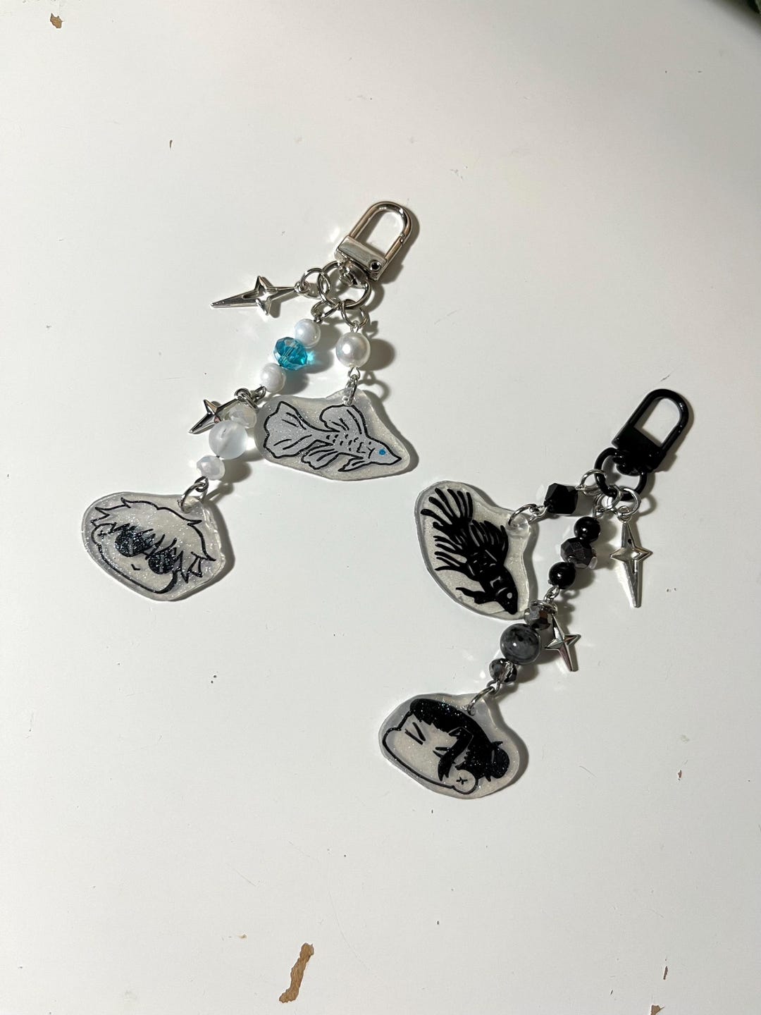 Gojo and Geto Keychain, Shrink Plastic Keychain, Beaded Keychain, Charm ...