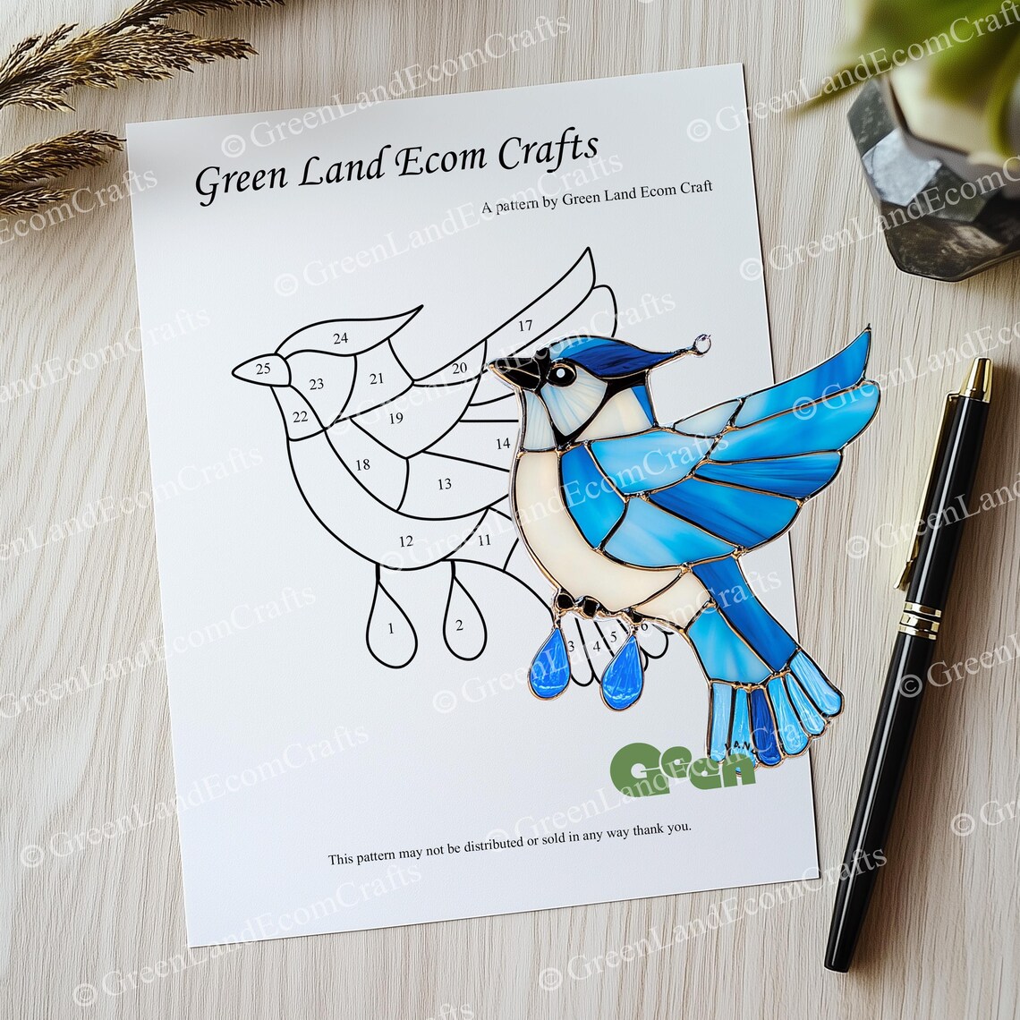 Digital Download Blue Jay Stained Glass Pattern, Bird Suncatcher ...