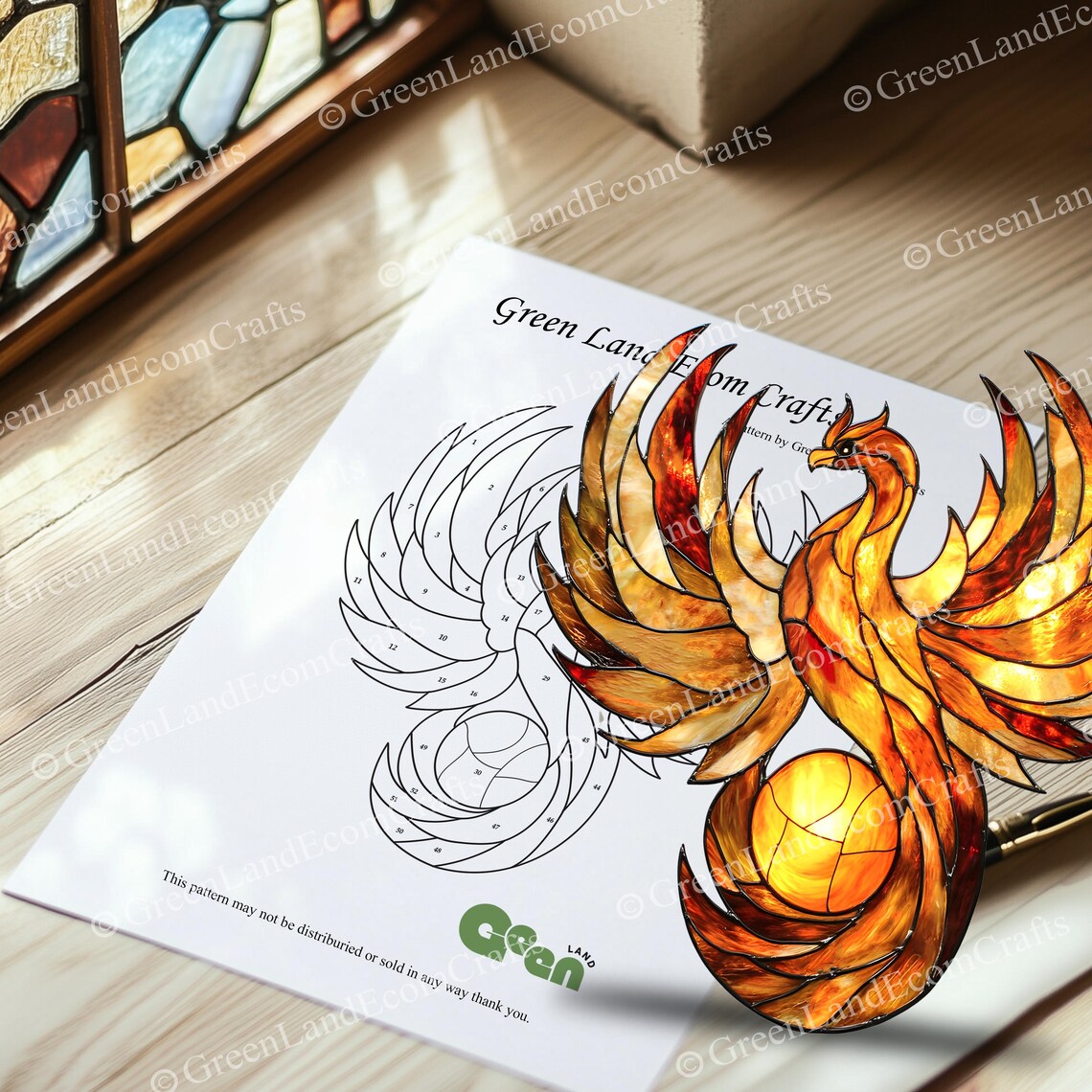 Bird Phoenix Hugs Golden Egg Stained Glass Pattern, Rising Phoenix ...