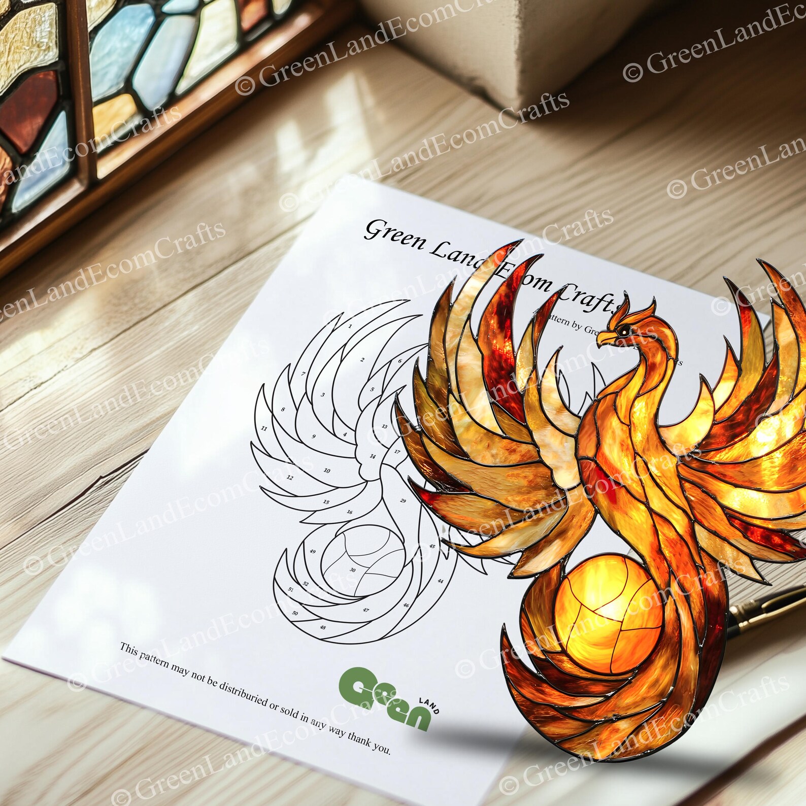 Bird Phoenix Hugs Golden Egg Stained Glass Pattern, Rising Phoenix ...