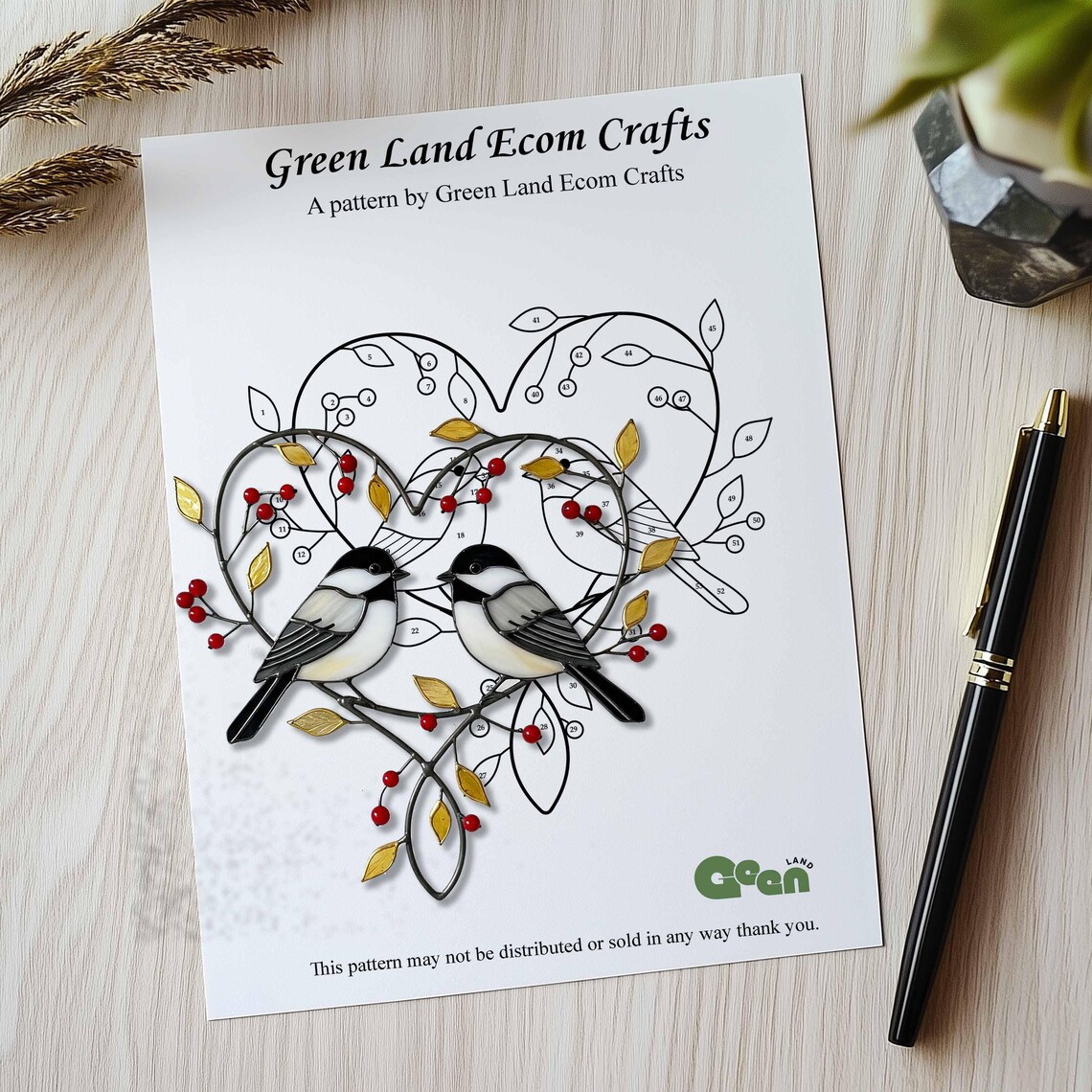 Digital Download Couple Chickadee With Heart Stained Glass Pattern ...