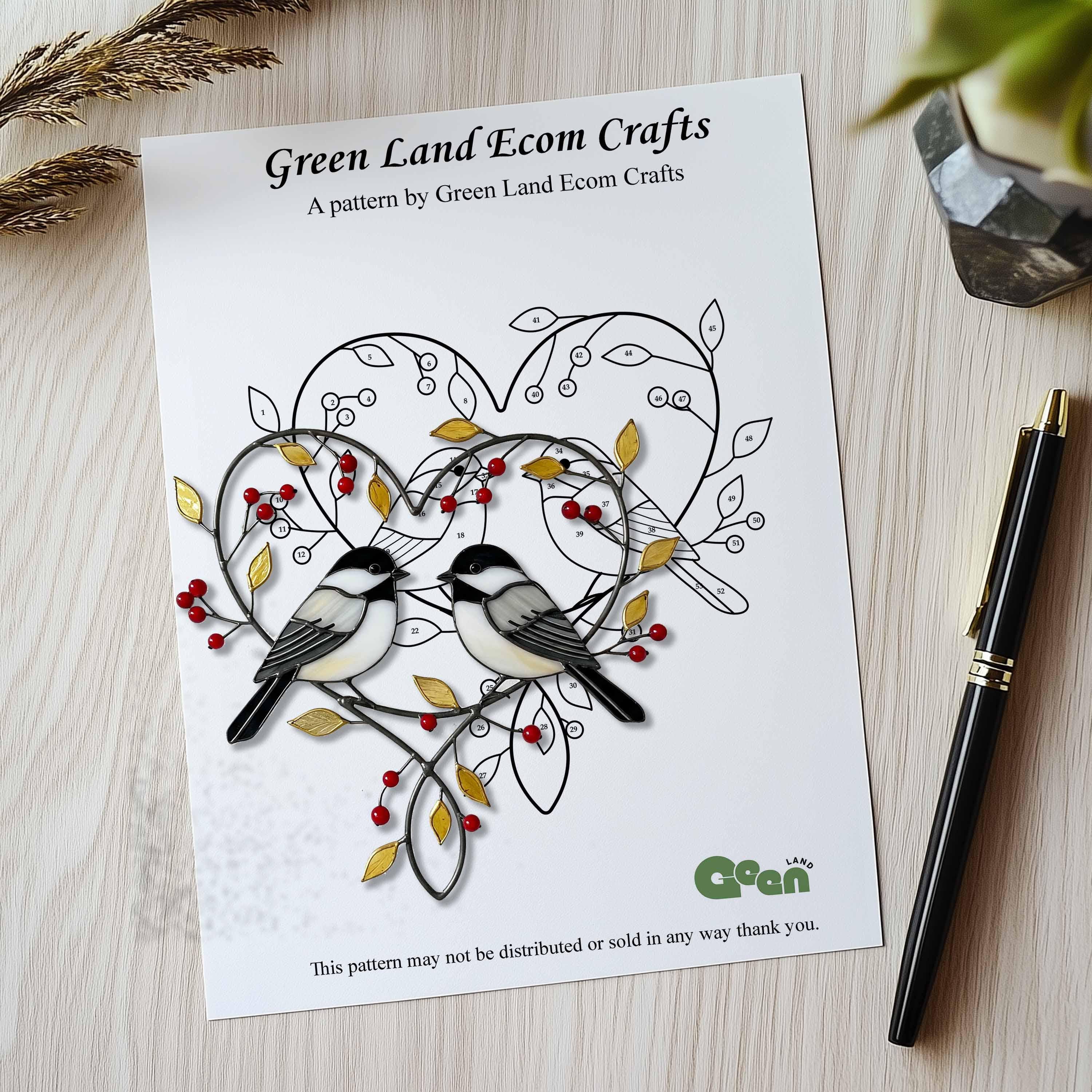 Digital Download Couple Chickadee With Heart Stained Glass Pattern ...