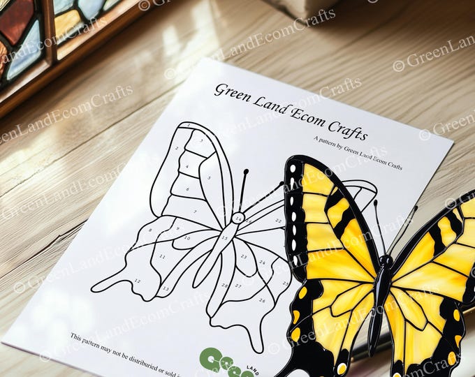 Stained Glass Yellow Swallowtail Butterfly Pattern With Foil Overlay ...