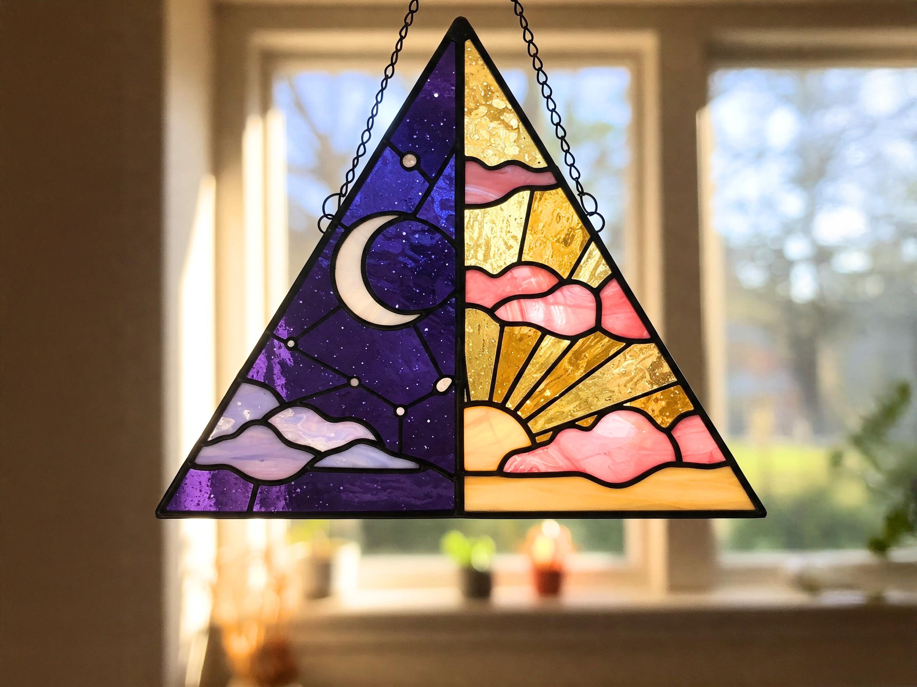 Day and Night Stained Glass Pattern, Celestial Moonlit Suncatcher ...