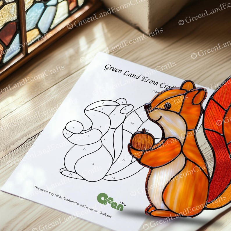 Squirrel and Acorn Stained Glass Pattern Digital Download, Cute Autumn ...